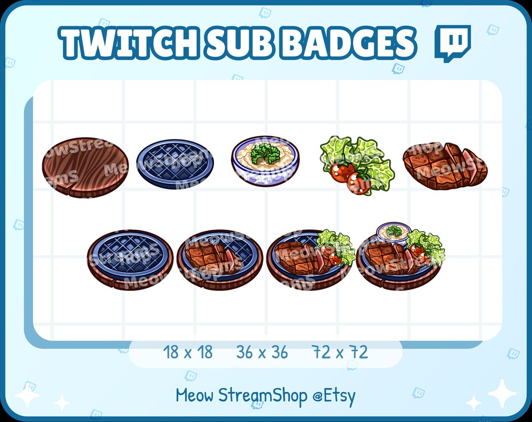 9x Twitch Sub, Bit Badges - Kawaii Steak, Hot Plate, Roasts, Grill ...