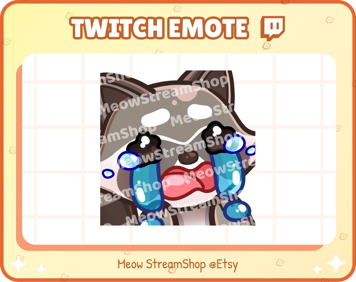 Twitch Emote / Cute Raccoon Cry, Sad, Tears Emotes / Kawaii Raccoon Red ...