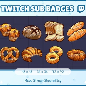 8x Twitch Sub, Bit Badges - Cute Pastry, Bread, Cupcake, Dough ...
