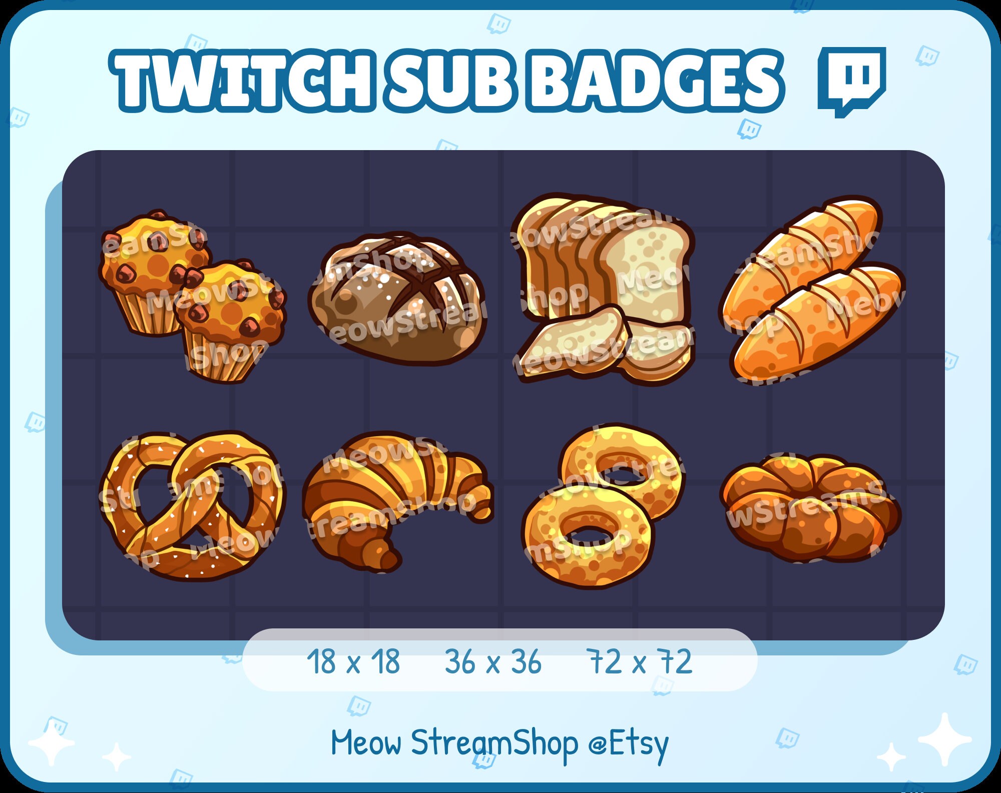 8x Twitch Sub, Bit Badges - Cute Pastry, Bread, Cupcake, Dough ...