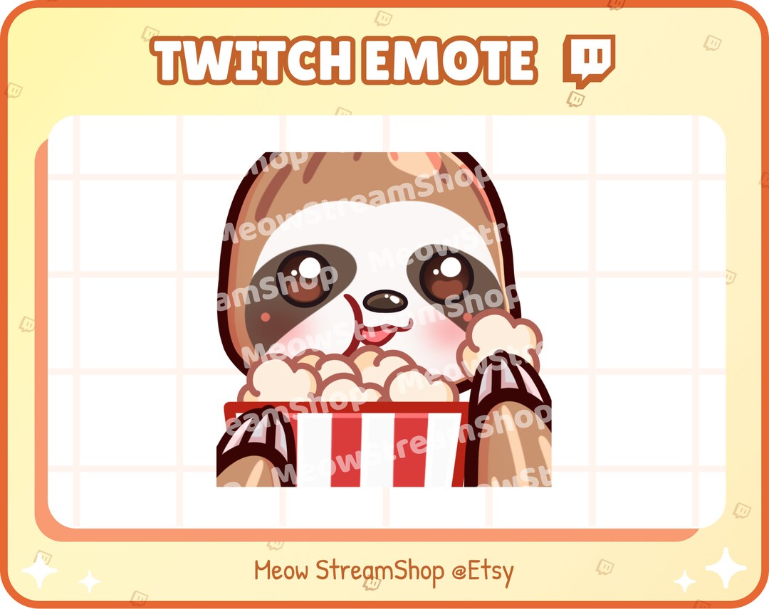 Twitch Emote / Cute Sloth Popcorn, Eating Popcorn, Eat, Watch, Movie ...
