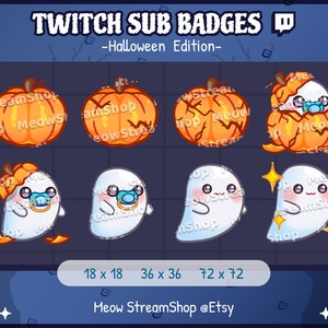 8x Twitch Sub, Bit Badges - Kawaii Ghost, Spooky, Pumpkin, Halloween ...