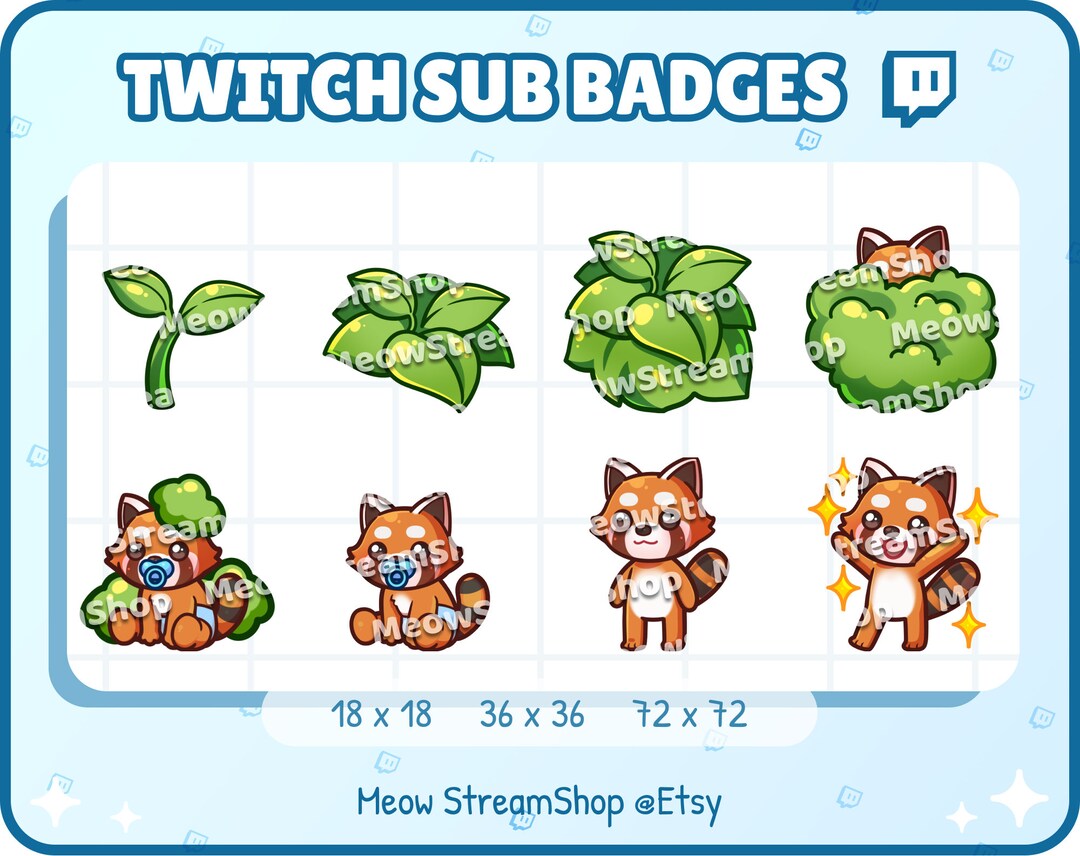 8x Twitch Sub, Bit Badges - Kawaii Cute Red Panda, Raccoon, Egg, Baby ...