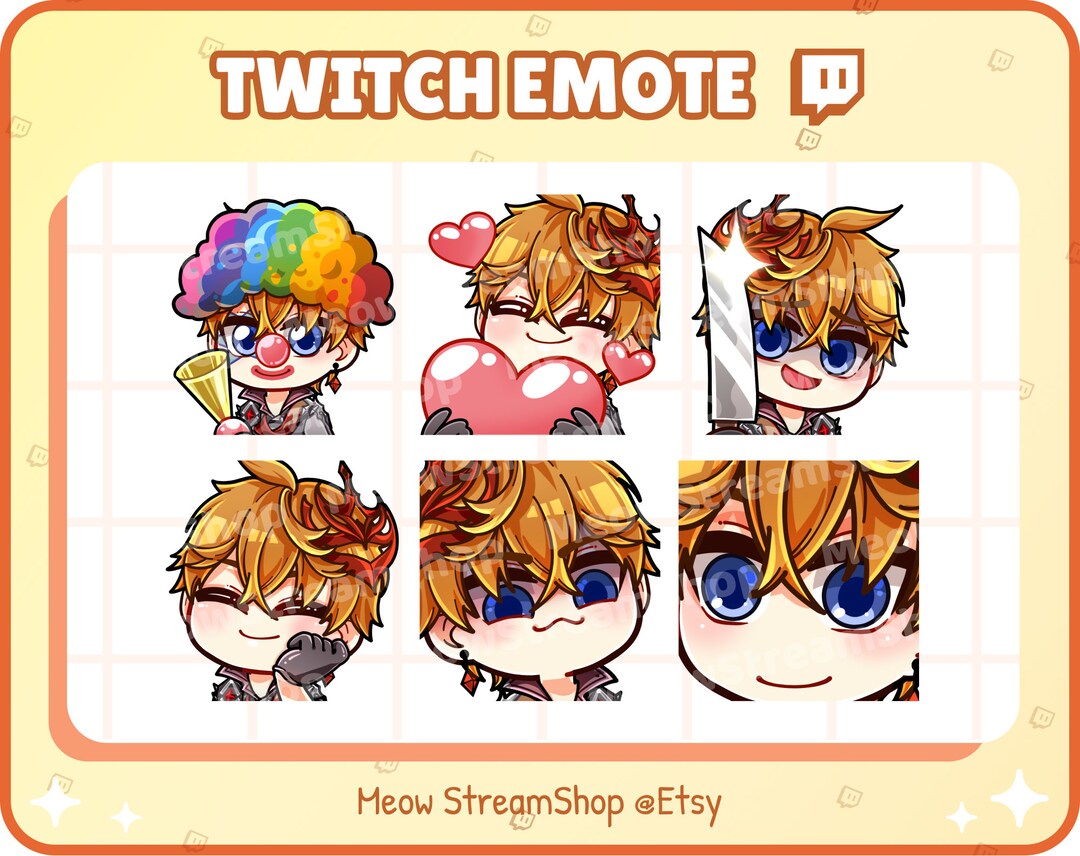 Twitch Emote / Childe Tartaglia Emotes Pack (clown, Heart, Knife, Smile ...