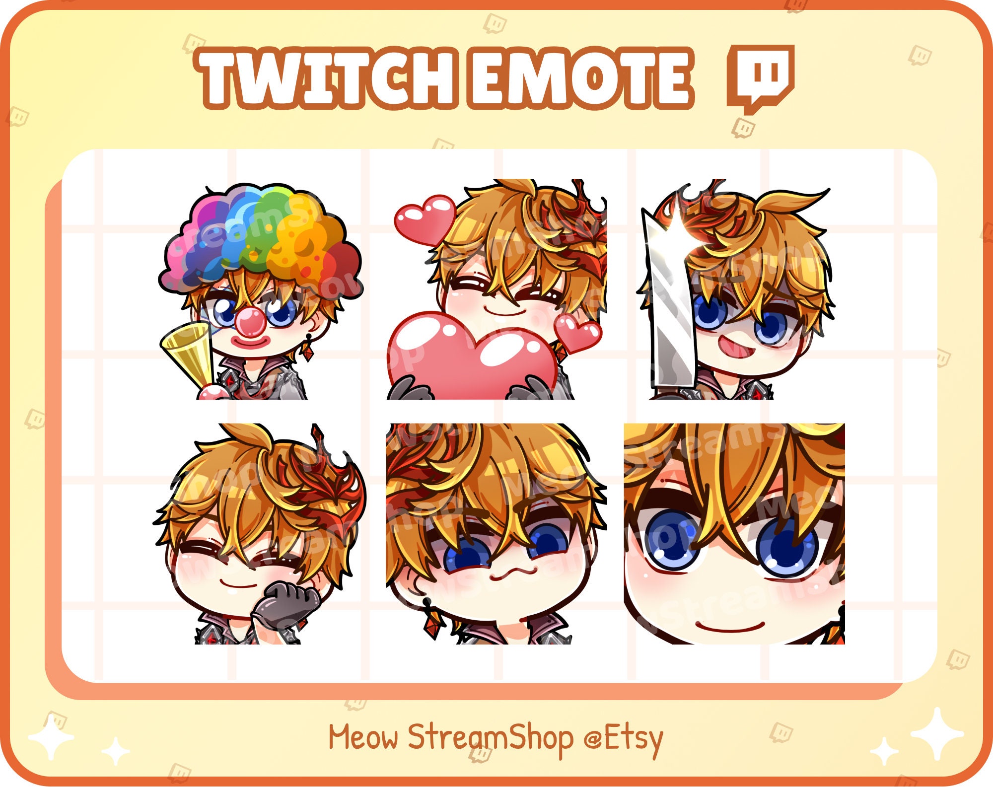 Twitch Emote / Childe Tartaglia Emotes Pack (clown, Heart, Knife, Smile ...