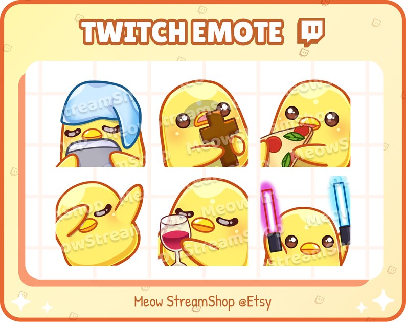 Twitch Emote / Cute Chick Emotes Pack #8 (sleepy, Scared, Eat Pizza ...