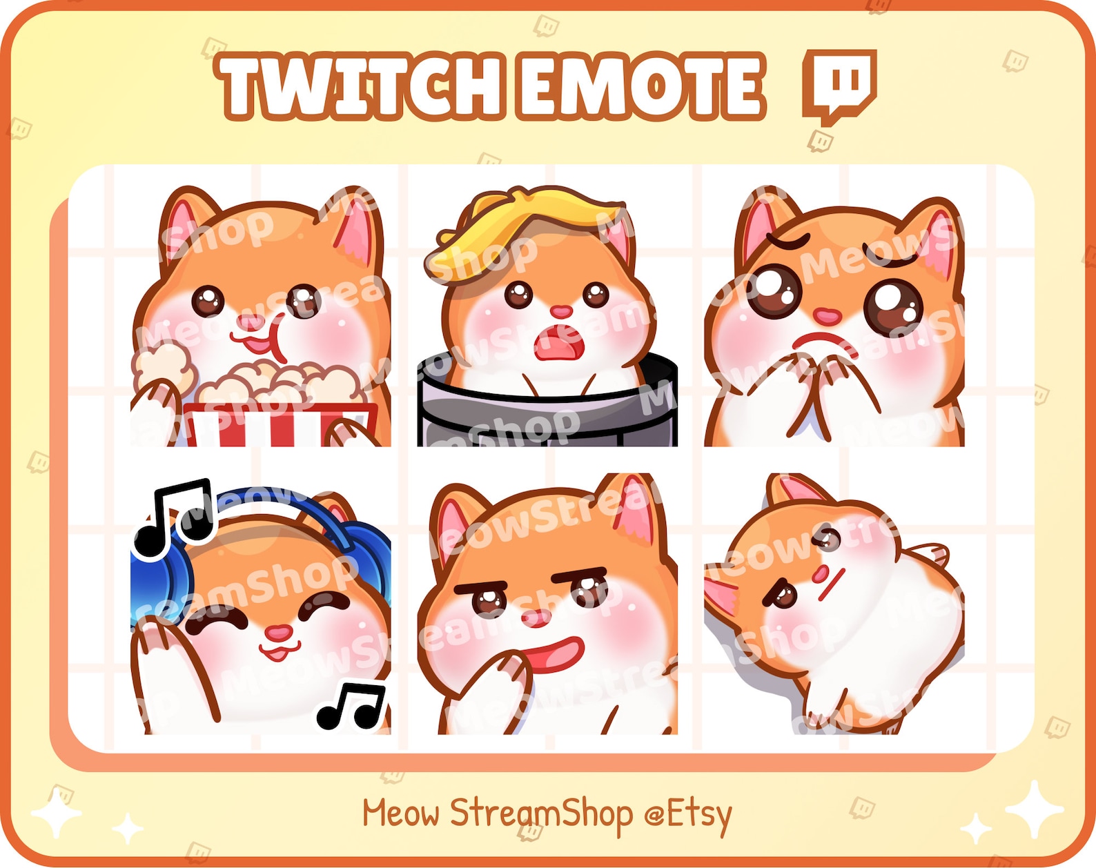 Twitch Emote / Cute Hamster Emotes Pack 4 popcorn, Garbage, Pleading ...
