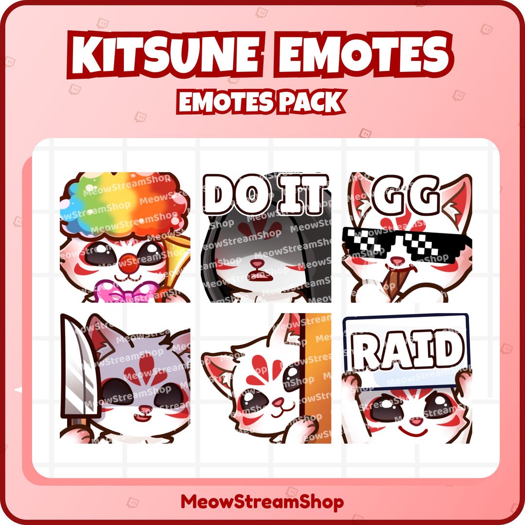 Twitch Emote / Cute Kitsune Emotes Pack #3 (clown, DO IT, GG, Knife ...