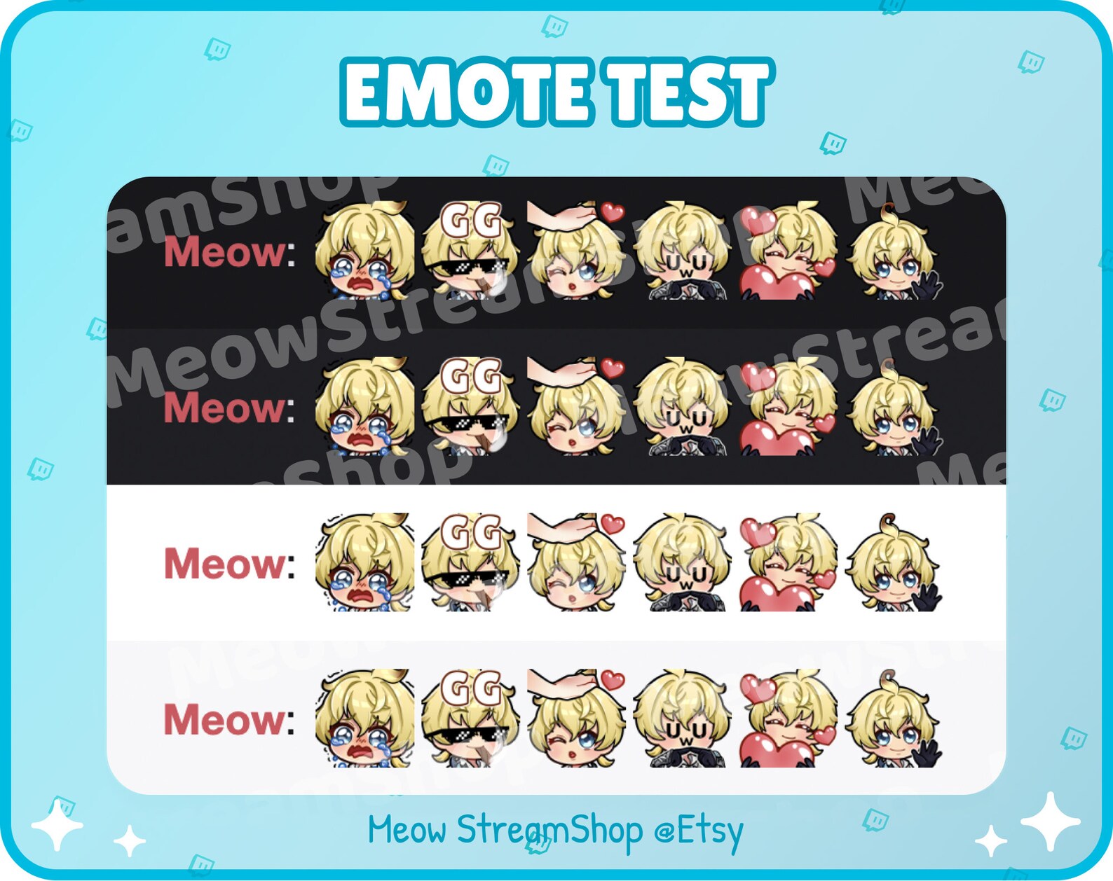 Twitch Emote / Mika Emotes Pack #1 (cry, GG, Pat, Uwu, Heart, Hi ...