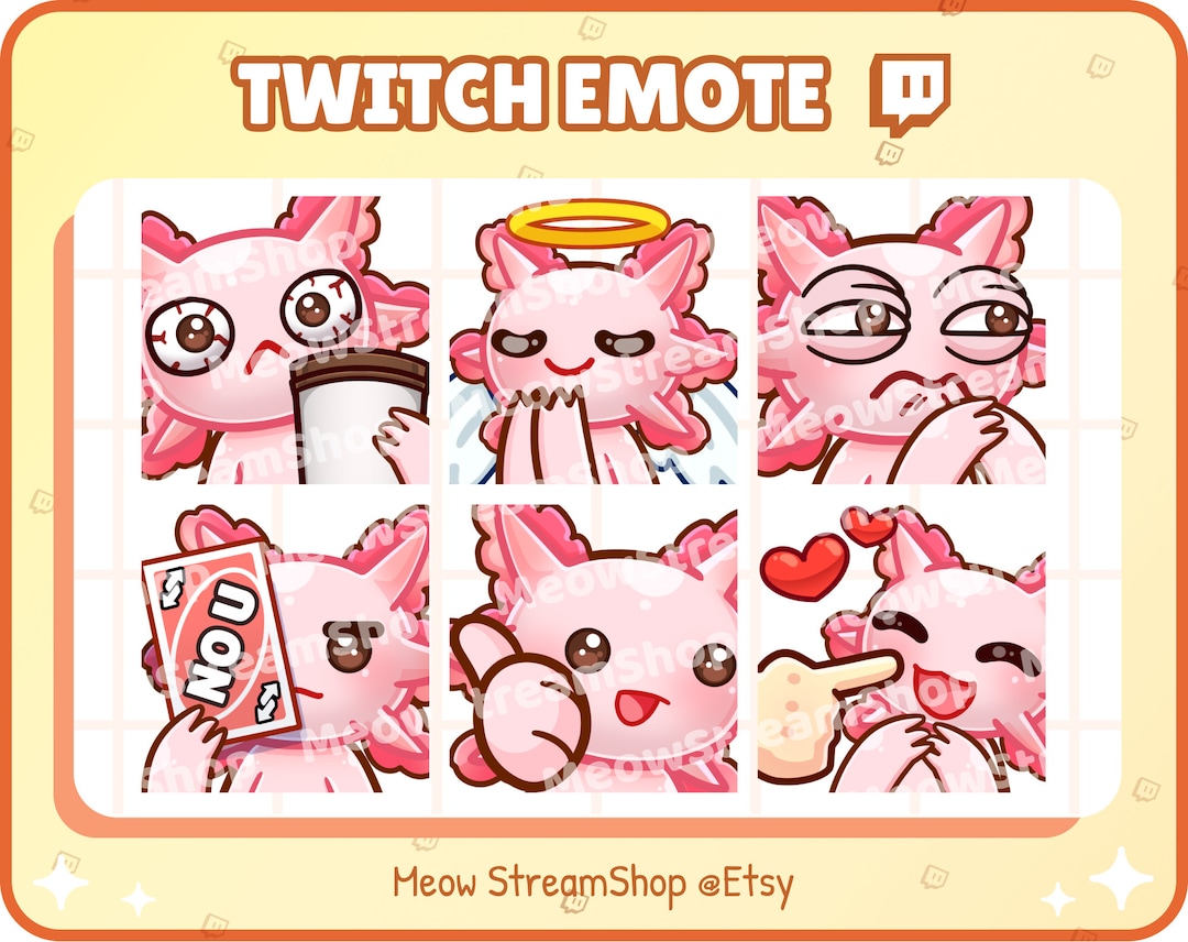 Twitch Emote / Cute Axolotl Emotes Pack #6 (coffee, Pray, Hmm, NO U, OK ...
