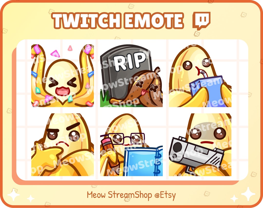 Twitch Emote / Cute Banana Emotes Pack #2 (hype, RIP, Sip, Think, Note ...