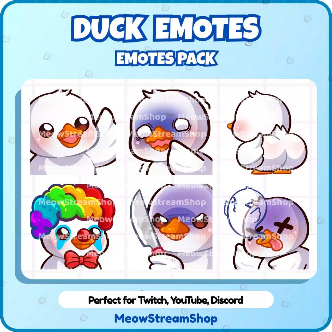 Twitch Emote / Cute Duck Emotes Pack #2 (wave Hi, Scared, Butt, Clown ...