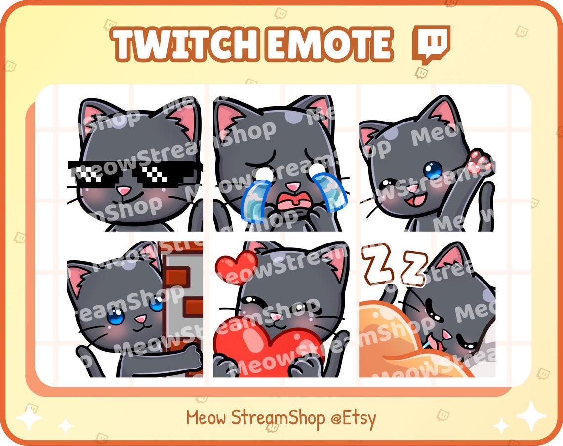 Twitch Emote / Cute Black Cat Emotes Pack #1 (cool, Cry, Waving, Lurk ...