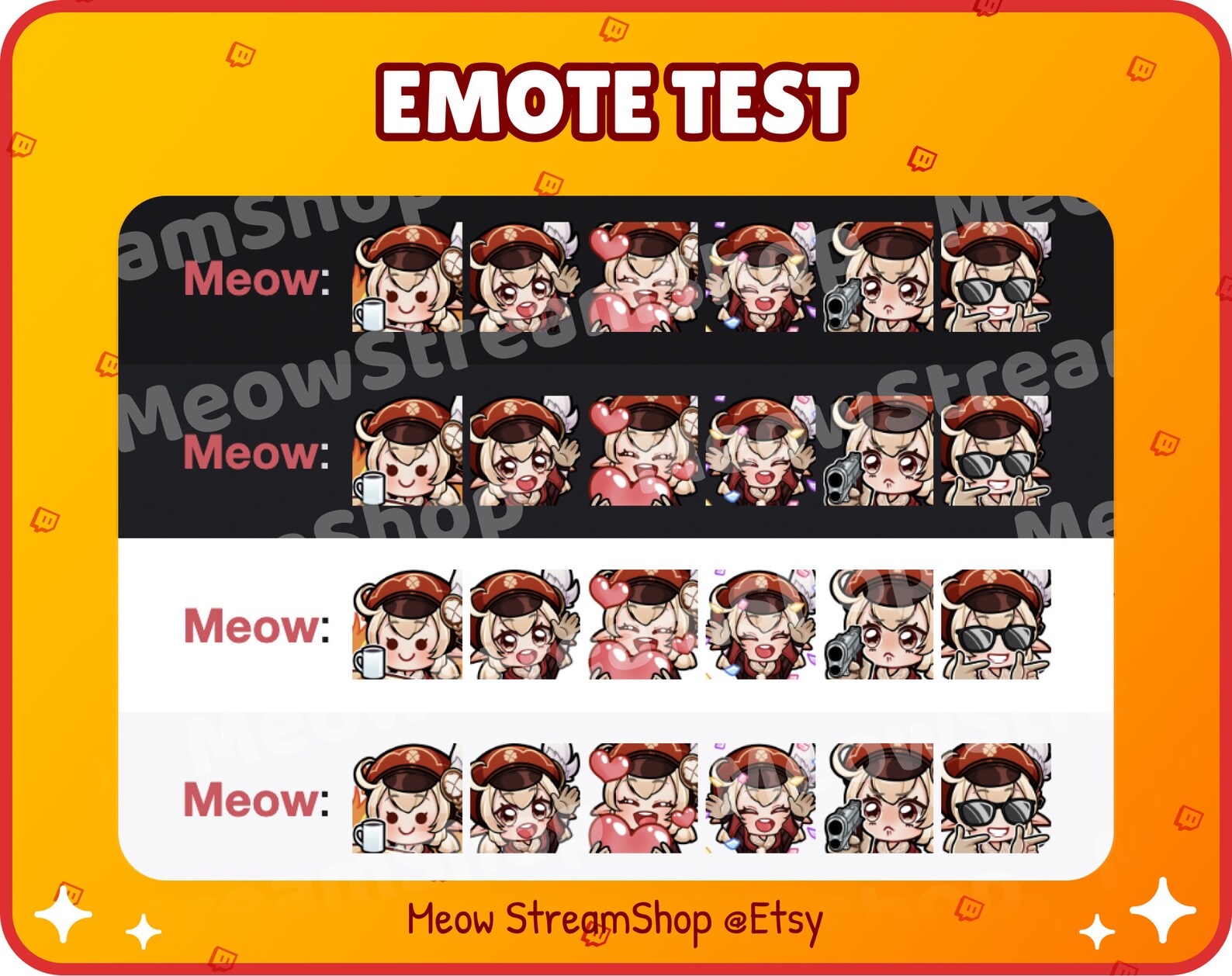 Twitch Emote / Klee Emotes Pack #1 (this is Fine, Hi, Heart, Hype, Gun ...