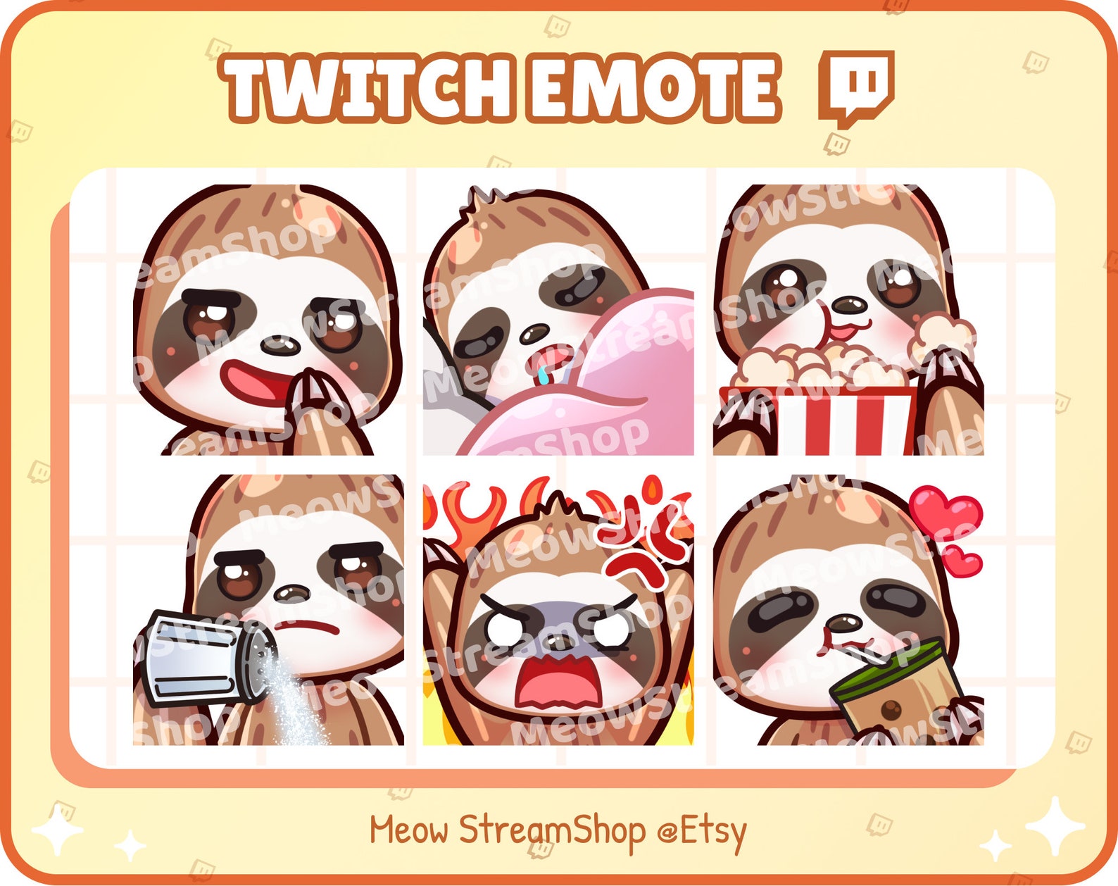 Twitch Emote / Cute Sloth Emotes Pack #2 (smug, Sleep, Popcorn, Salty ...