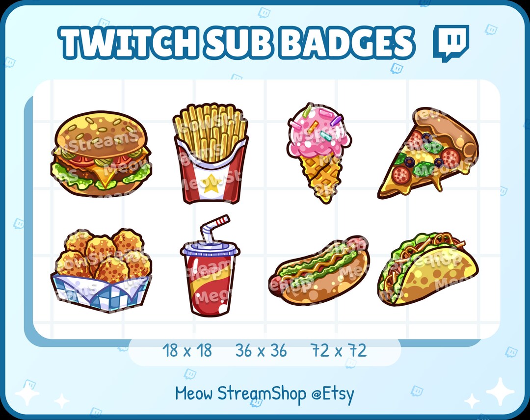 8x Twitch Sub, Bit Badges - Cute Fast Food, Burger, Fries, Ice Cream ...