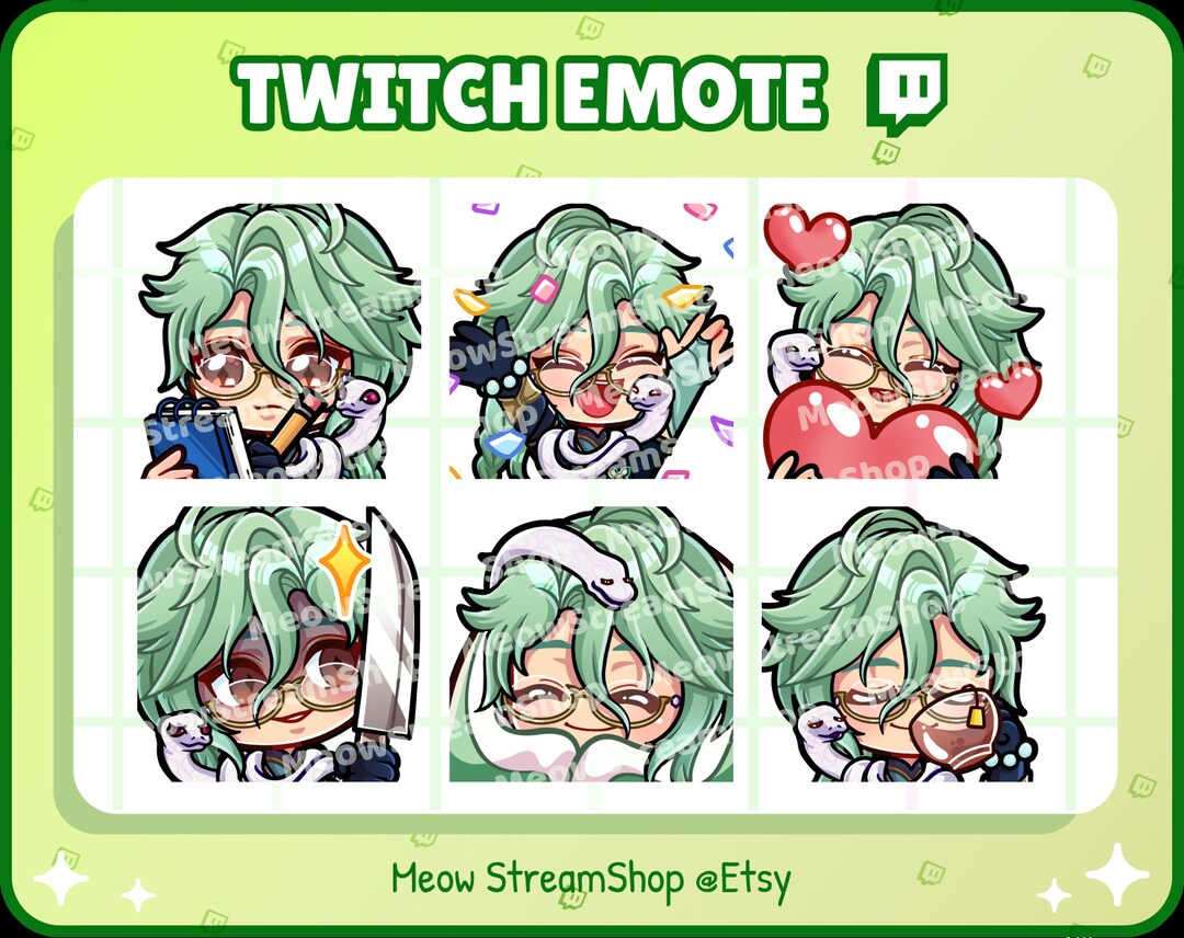 Twitch Emote / Baizhu Emotes Pack #1 (note, Hype, Heart, Knife, Cozy ...