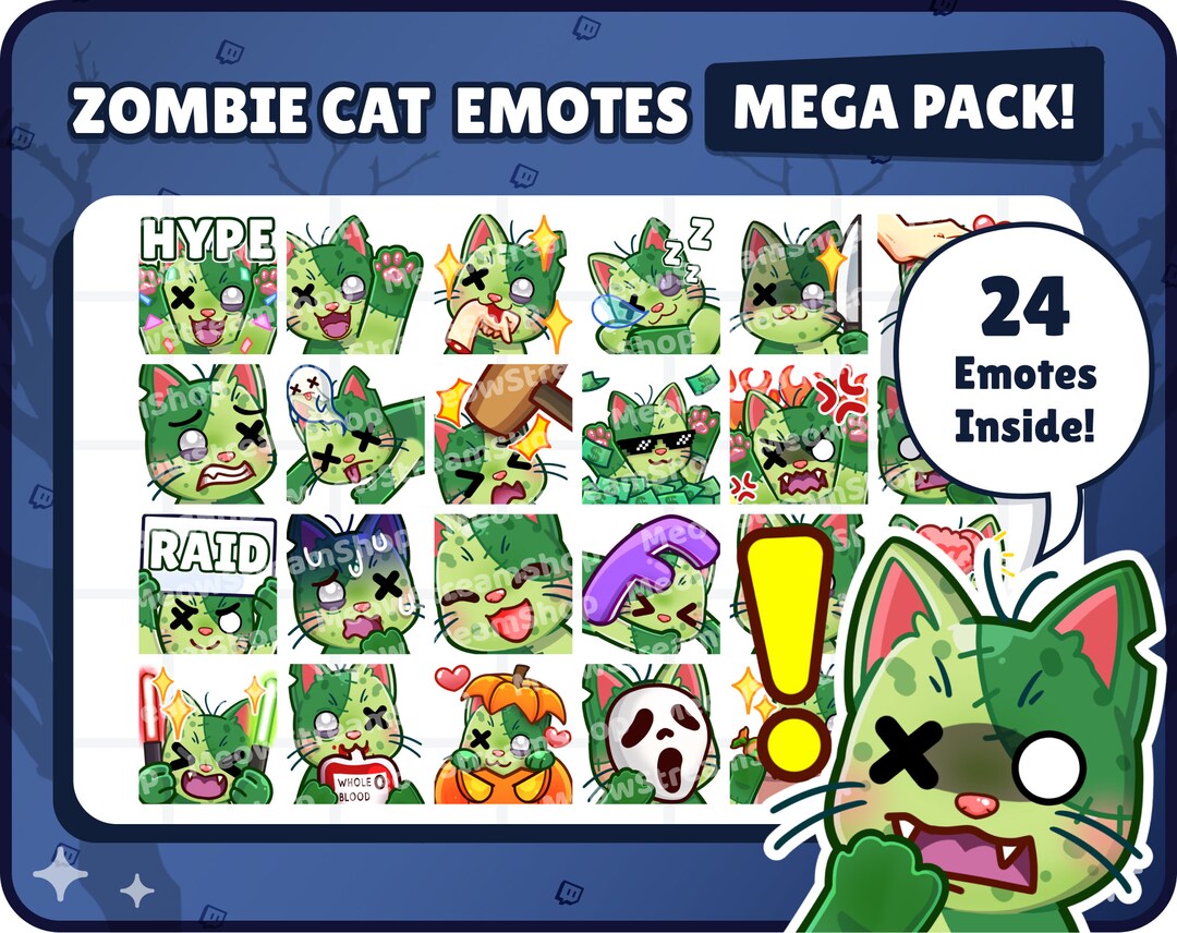 Twitch Emote / Cute Zombie Cat Mega Pack #1 Emotes (24 Emotes Ready to ...