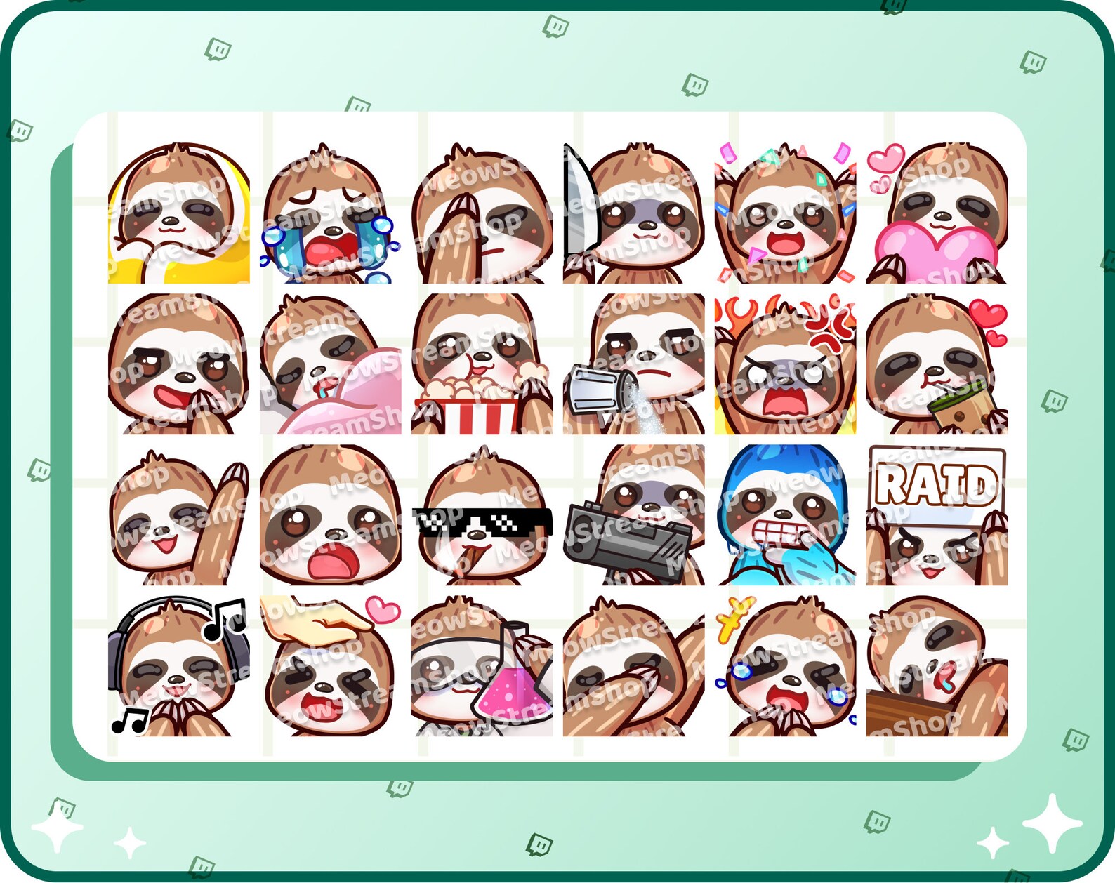 Twitch Emote / Cute Sloth Mega Pack #1 Emotes ( 24 Emotes Ready to Use ...