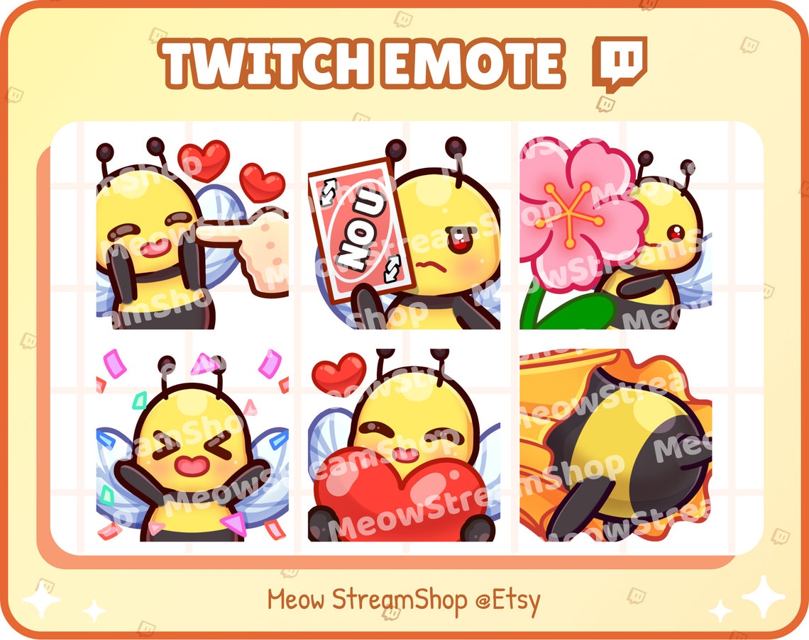 Twitch Emote / Cute Bee Emotes Pack #1 (poke, No U, Lurk, Hype, Heart ...