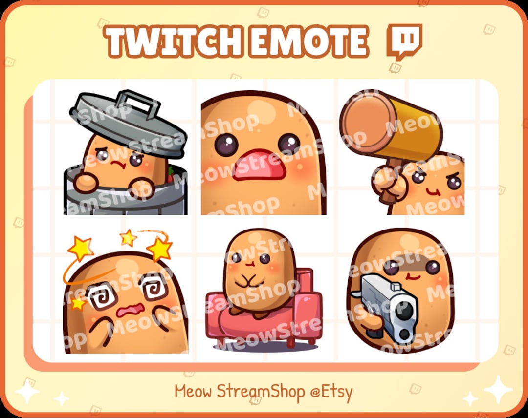 Twitch Emote / Cute Potato Emotes Pack #3 (trash, Gasp, Ban, Dizzy ...