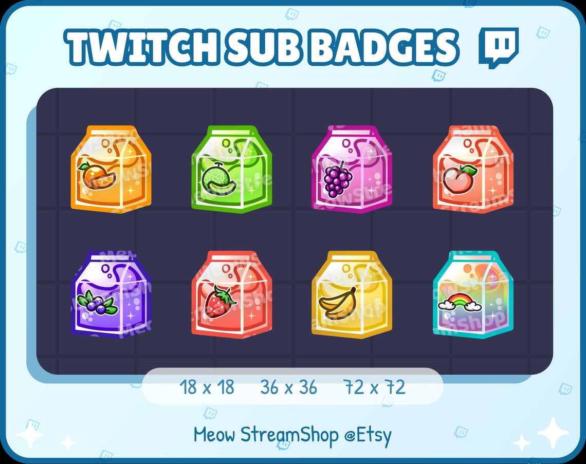 8x Twitch Sub, Bit Badges - Fruit Juice Box - Sub Badges for Streamer ...