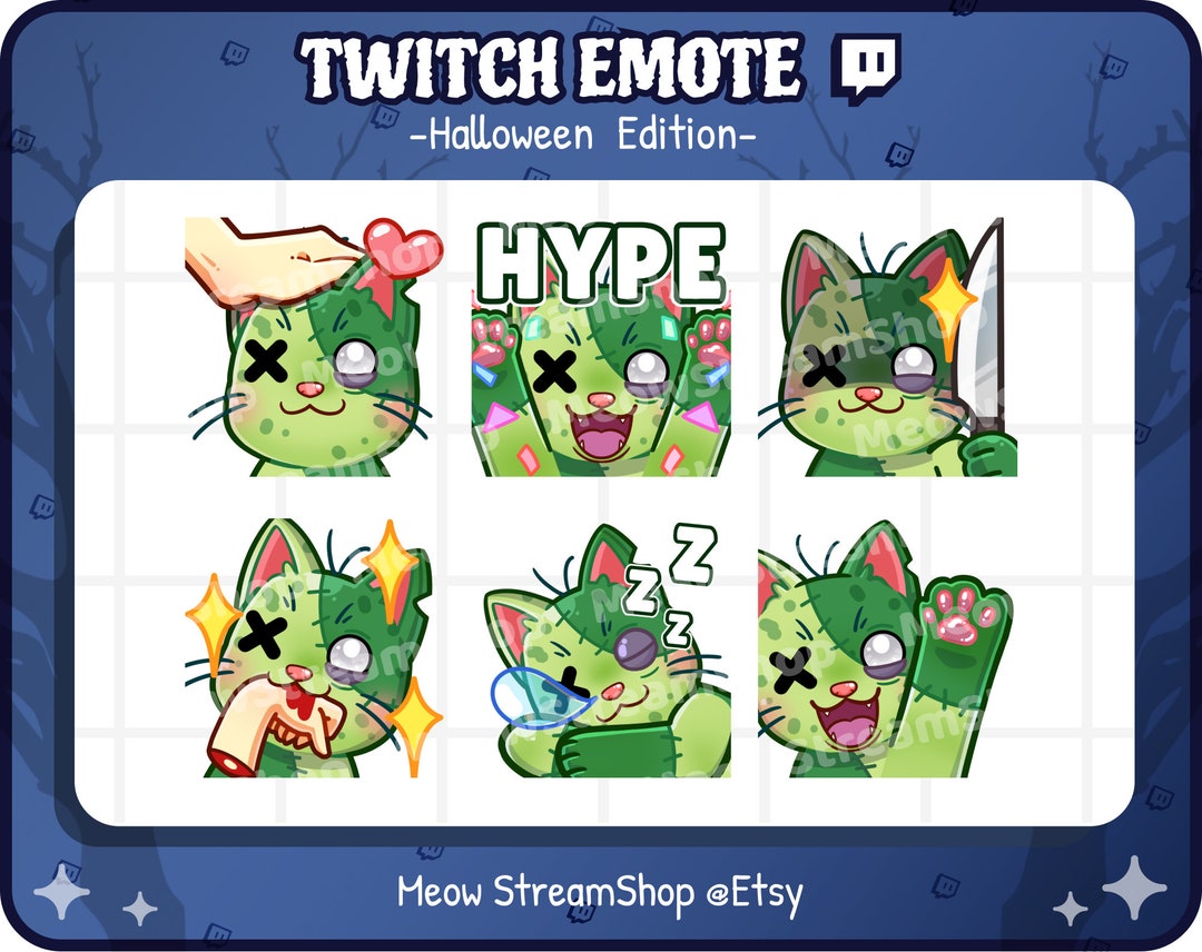 Twitch Emote / Cute Zombie Cat Emotes Pack (pat, Hype, Knife, Eat Hand ...