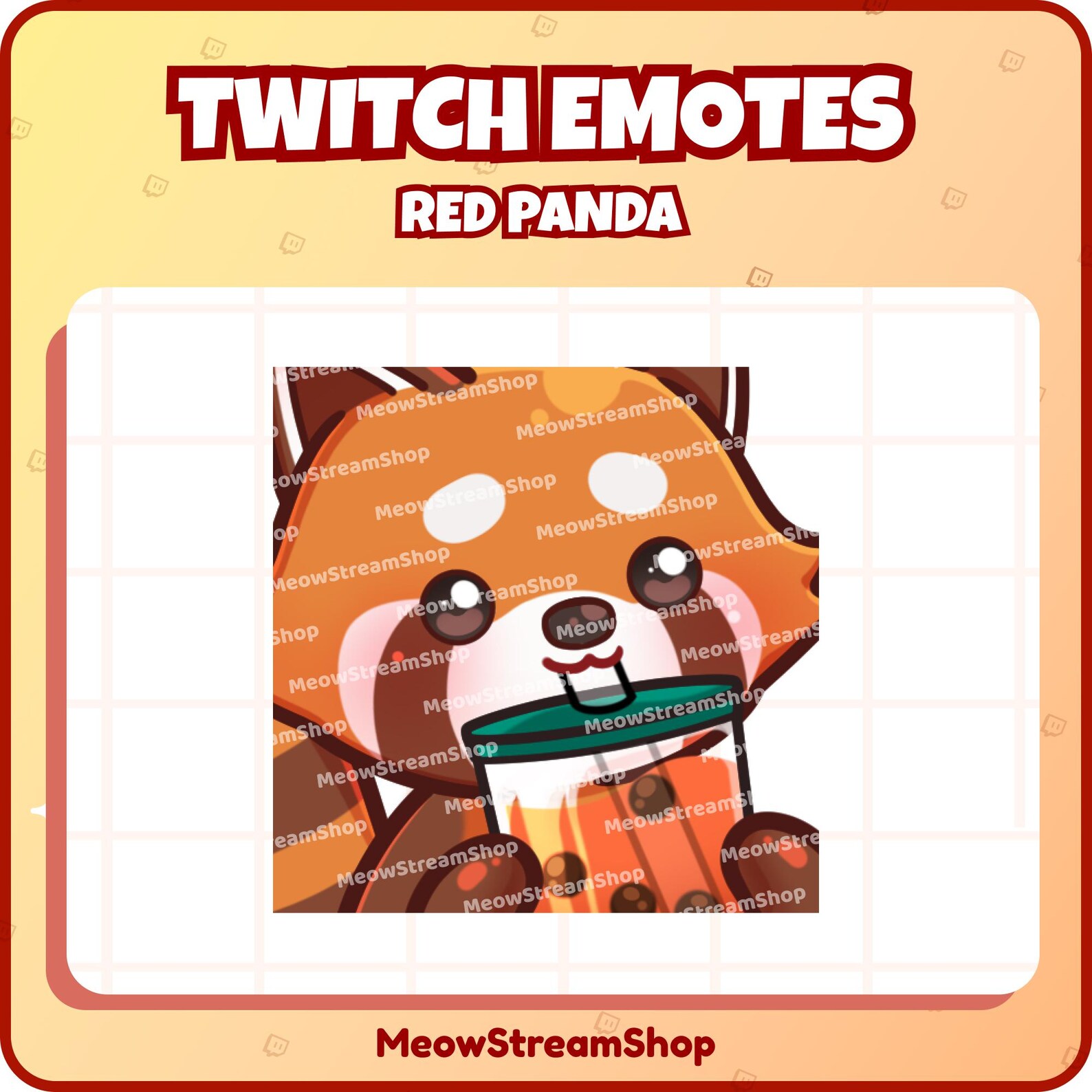 Twitch Emote / Cute Red Panda Boba Emotes / Cute Chibi Red Panda ...