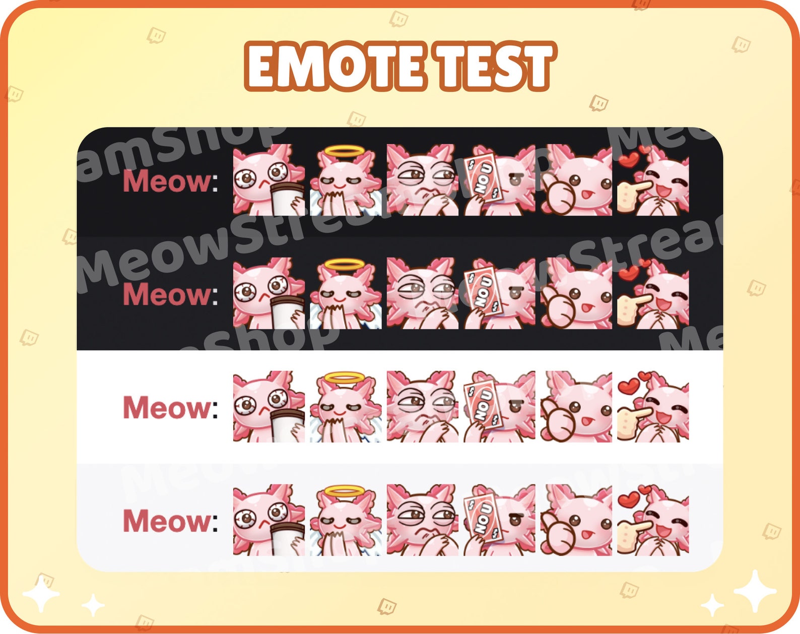 Twitch Emote / Cute Axolotl Emotes Pack #6 (coffee, Pray, Hmm, NO U, OK ...