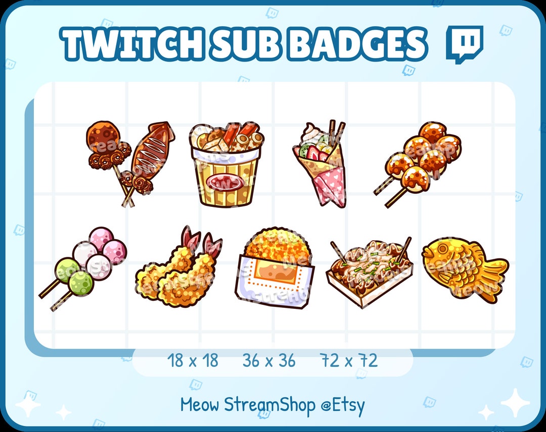 9x Twitch Sub, Bit Badges - Japanese Street Food, Squid, Takoyaki ...