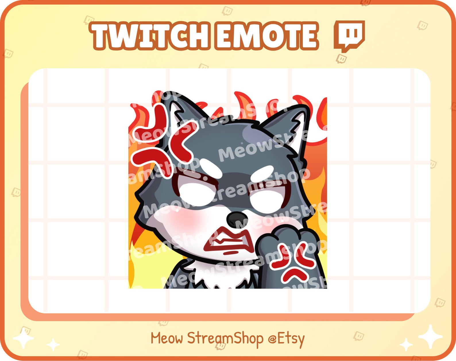 Twitch Emote / Cute Grey Wolf Angry, Rage, Fire, Mad Emotes / Kawaii ...