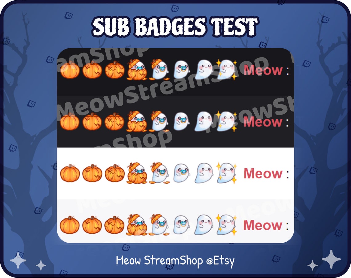 8x Twitch Sub, Bit Badges - Kawaii Ghost, Spooky, Pumpkin, Halloween ...