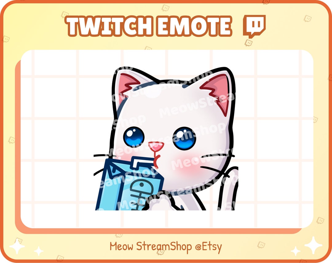Twitch Emote / Cute White Cat Sip, Sipping Tea, Drink, Drink Juice ...