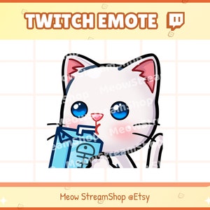 Twitch Emote / Cute White Cat Sip, Sipping Tea, Drink, Drink Juice ...