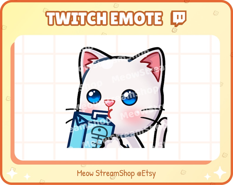 Twitch Emote / Cute White Cat Sip, Sipping Tea, Drink, Drink Juice ...