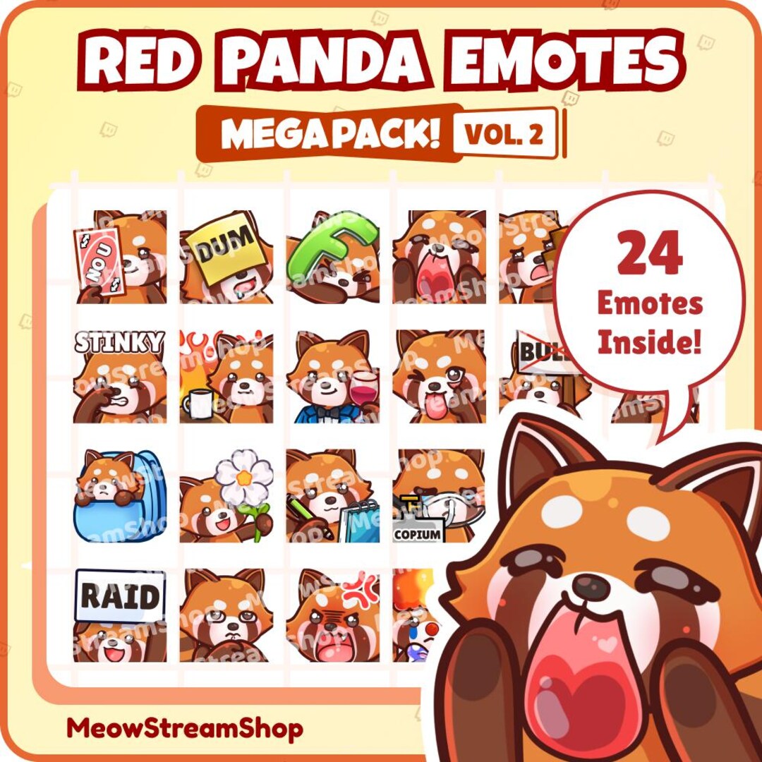 Red Panda Emote Mega Pack Vol. 2 – 24 Cute Twitch Emotes | Vtuber ...