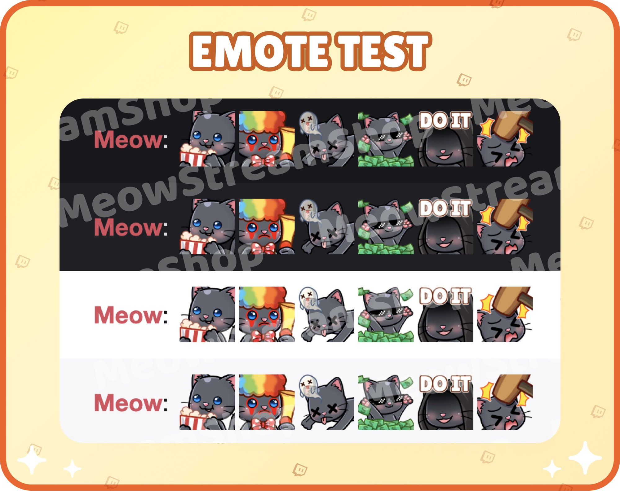 Twitch Emote / Cute Black Cat Emotes Pack #3 (popcorn, Clown, Rip ...