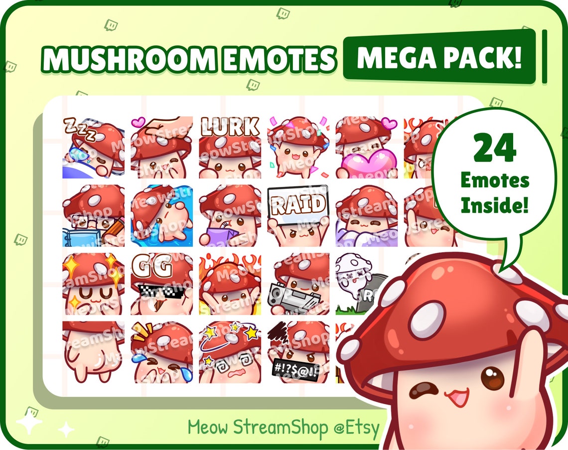 Twitch Emote / Cute Mushroom Mega Pack #1 Emotes (24 Emotes Ready to ...