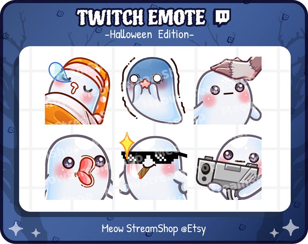 Twitch Emote / Cute Ghost Emotes Pack #3 (sleep, Scared Shock, Pat, POG ...