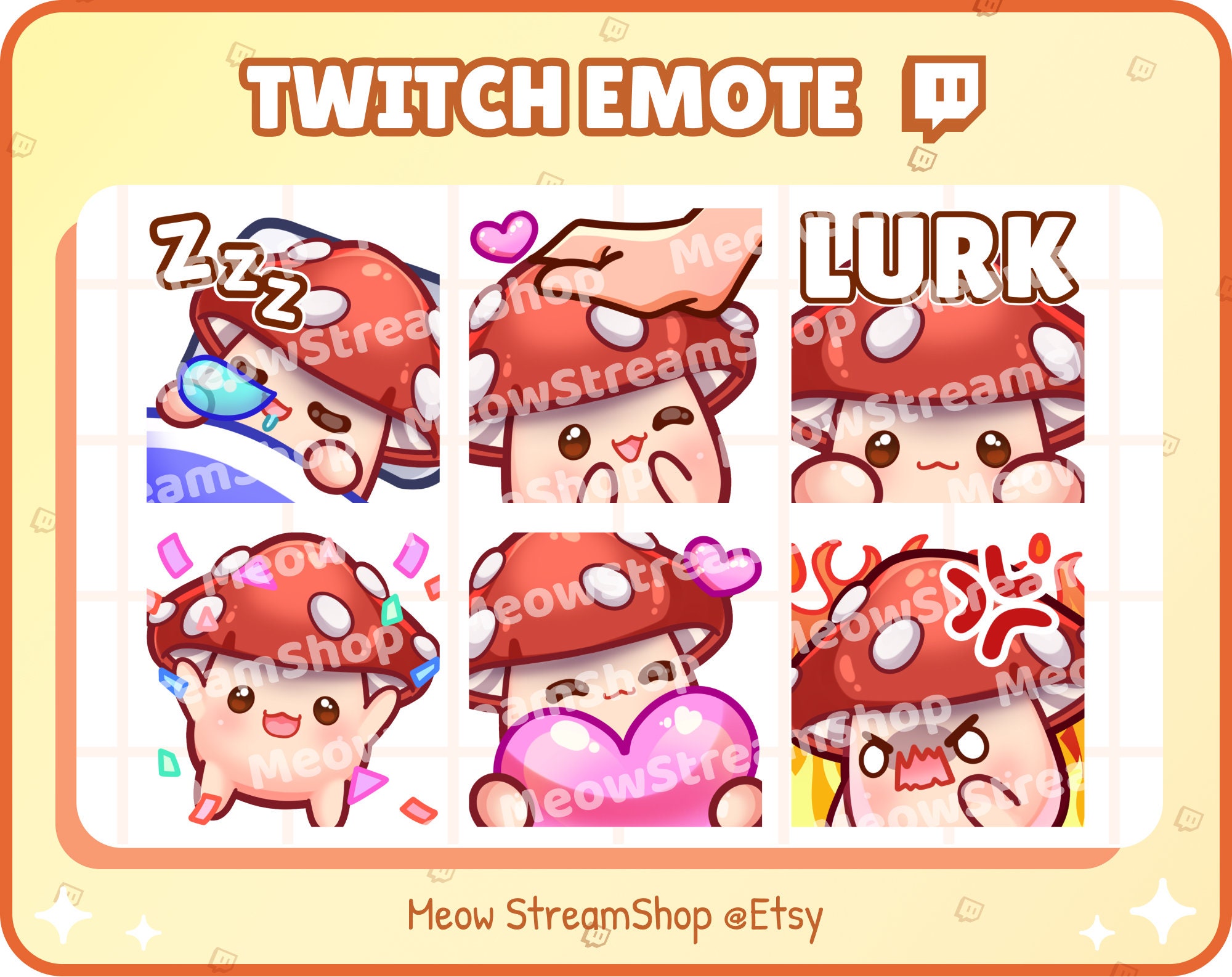 Twitch Emote / Cute Mushroom Emotes Pack #1 (sleep, Pat, Lurk, Hype ...