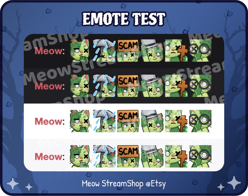 Twitch Emote / Cute Zombie Cat Emotes Pack #8 (hmm, Rain, Scam, Mlady ...