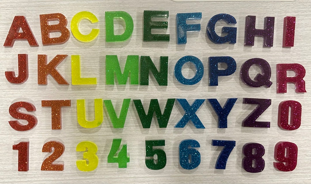 Rainbow Alphabet Magnets, Glitter Magnets, Resin Numbers and Letters ...