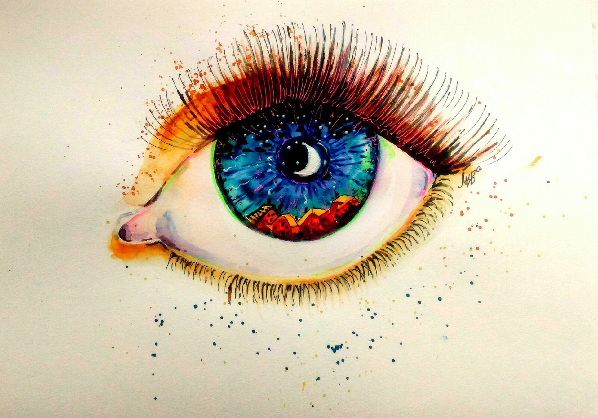 Eye Painting Original Art Moon Eye Landscape Female Eye | Etsy