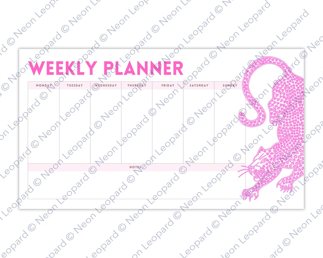 Neon Leopard Weekly Planner Digital/printable Desk Planner, Weekly ...
