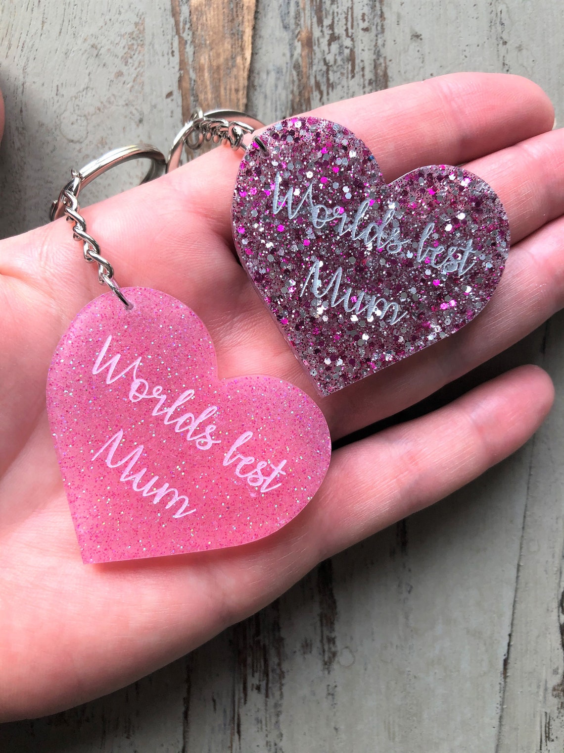 Handmade Glitter Resin Heart Keyring, World's Best Mum Keepsake - Etsy UK