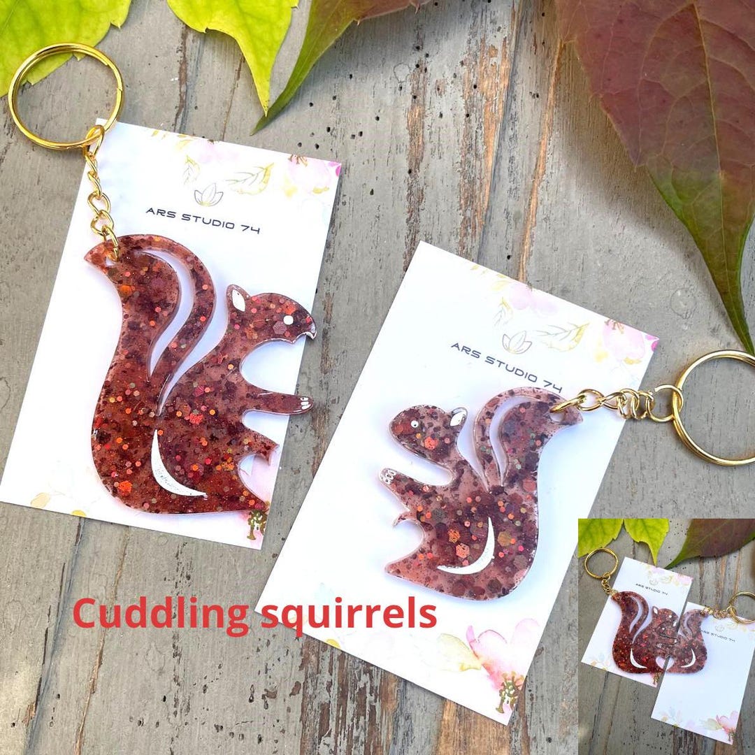 Handmade Brown Cuddling Squirrels Resin Keyrings. Unique, Quirky, Gift ...