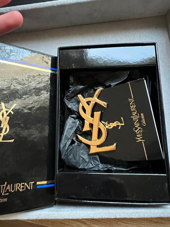 Vintage YSL Logo Brooch, 80s Yves Saint Laurent Jewel… - Gem