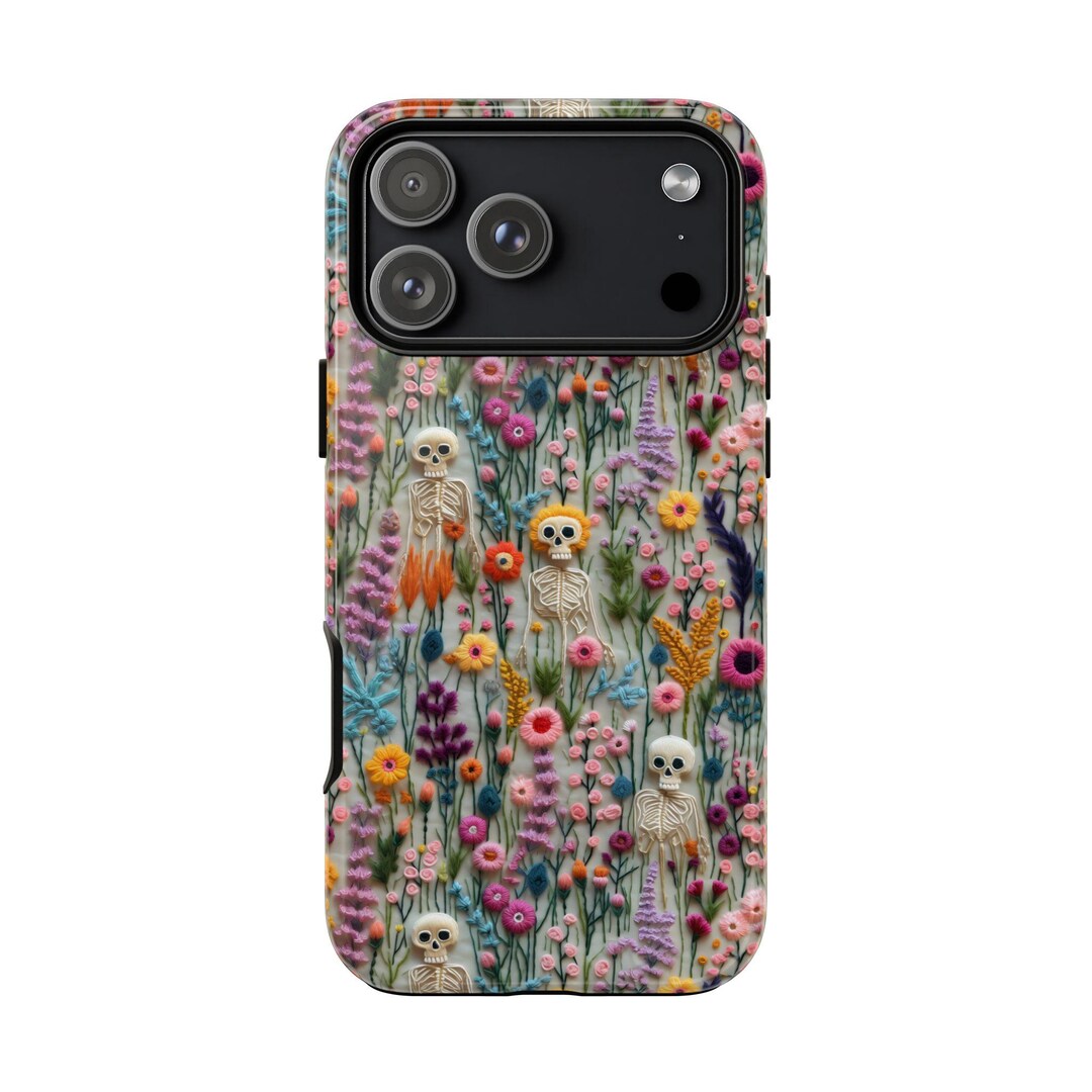 Embroidered Floral Skeleton Phone Case: Halloween Cottagecore - Etsy