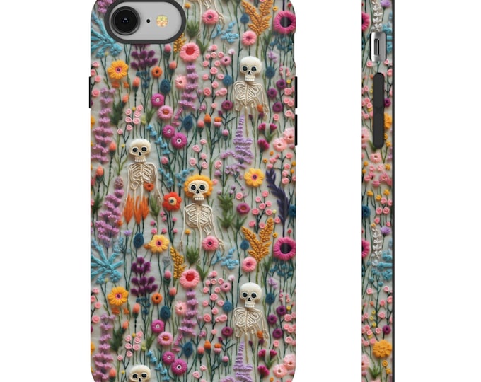 Spooks Come Out at Night Skeleton Phone Case, Embroidered Look Floral ...