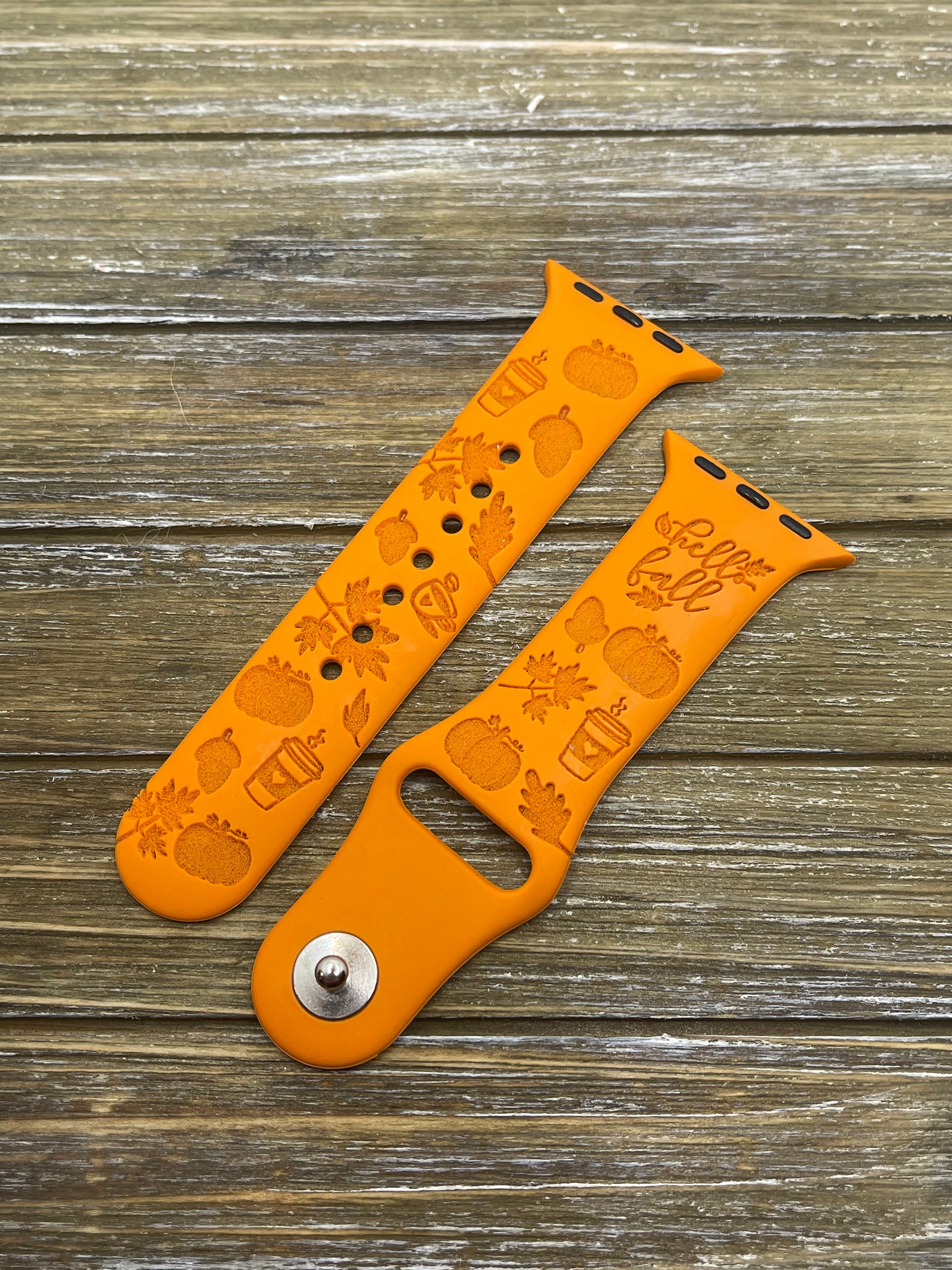 Autumn Fall Leaves Watch Band Pumpkins Engraved Sport Silicone 38mm ...